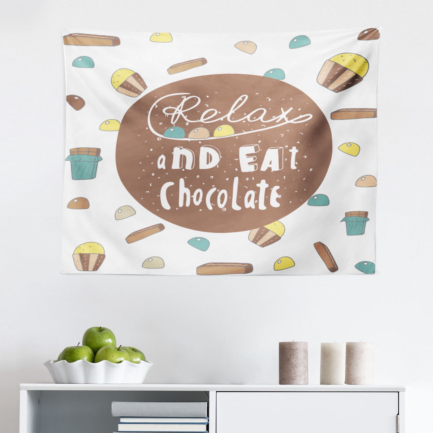 Saying Tapestry, Modern Style Typographic No Stress Relax Brush Stroked ...