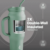 TAL Stainless Steel Basin Travel Mug 30 oz with Silicone Straw, Sage ...