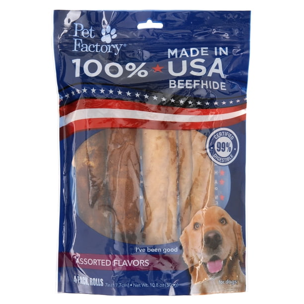 Pet Factory 100% Beefhide Assorted Flavors Medium Rolls Dog Chews (4 ...