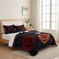 90x96in Quilt Bedding Set, Romantic Red Black Rose Lightweight Coverlet ...