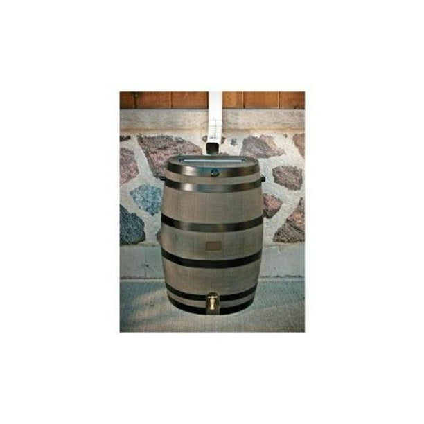5510-000600-5681 Flatback Rain Barrel 50USG - Woodgrain With Brass ...