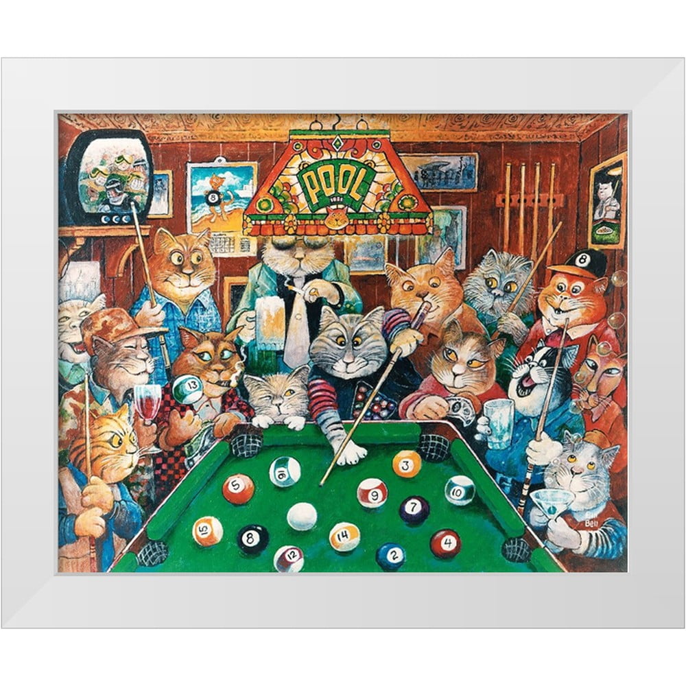 Bell, Bill 24x20 White Modern Wood Framed Museum Art Print Titled - The Hustler ( Pool Cats ...