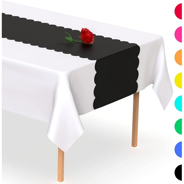Black Scallop Disposable Table Runner. 5 Pack 14 x 108 inch. Plastic ...