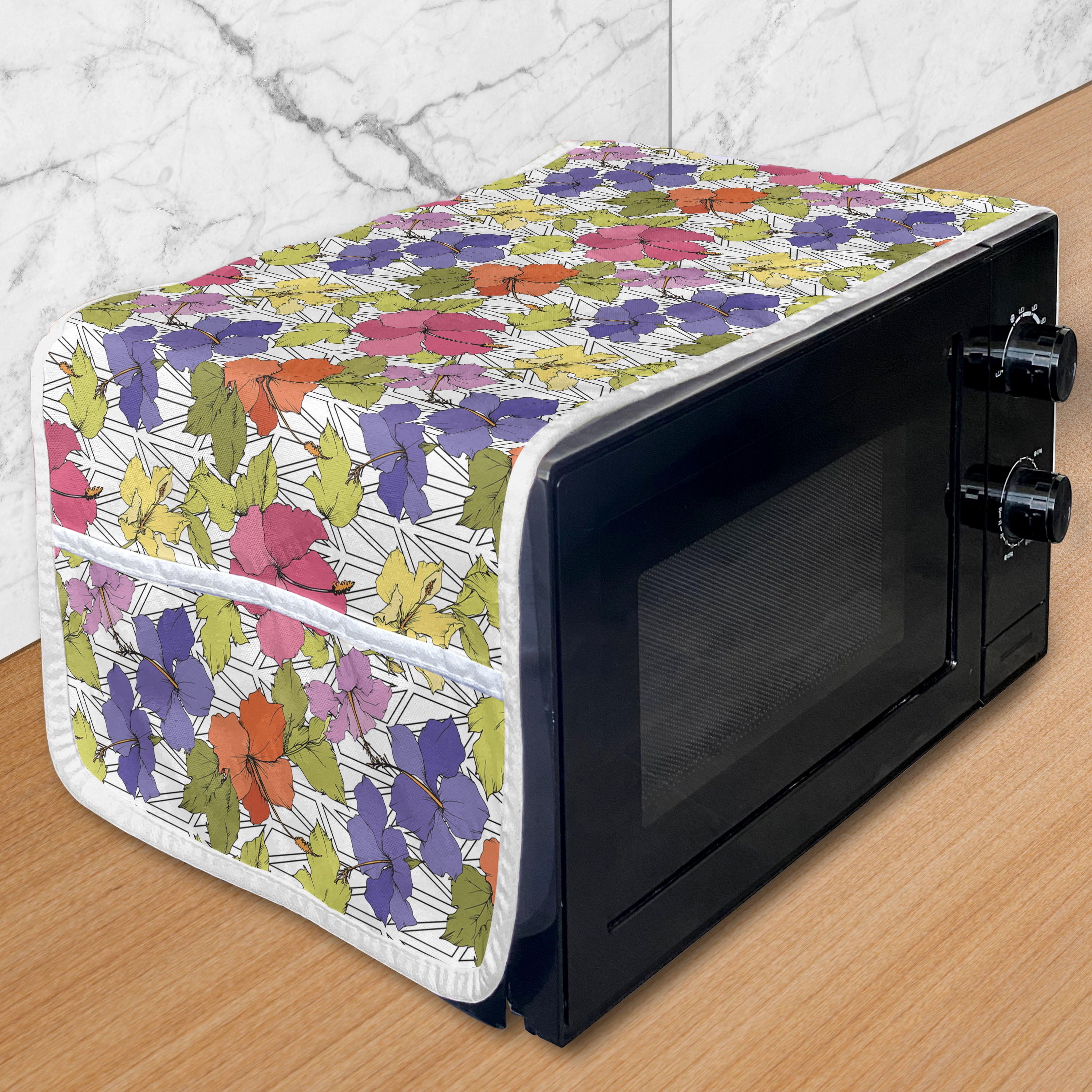 Spring Microwave Oven Cover, Continuous Hibiscus Flora Botanical Themed ...