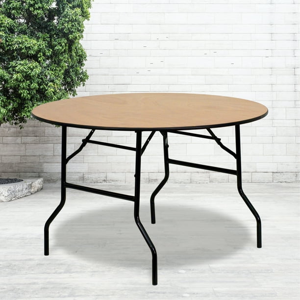Emma + Oliver 4-Foot Round Wood Folding Banquet Table with Clear Coated ...