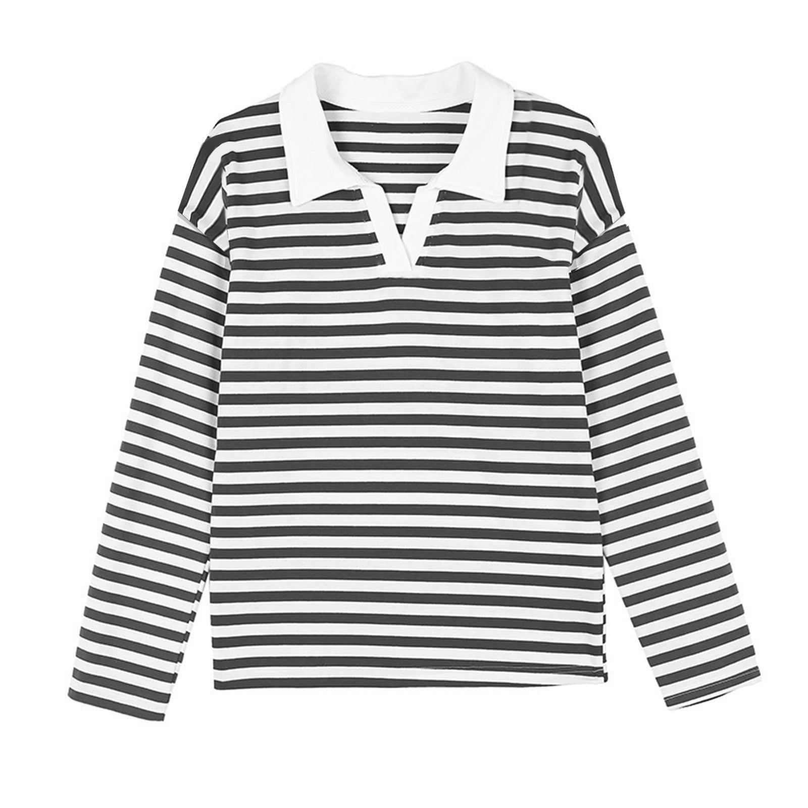 Click here for Aherbiu Womens Tops Striped Long Sleeve Collared B... prices