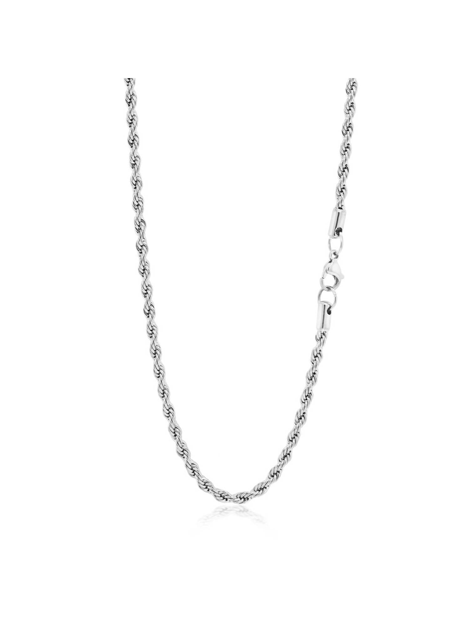 24" Silver Color Stainless Steel French Rope Chain Necklace with ...