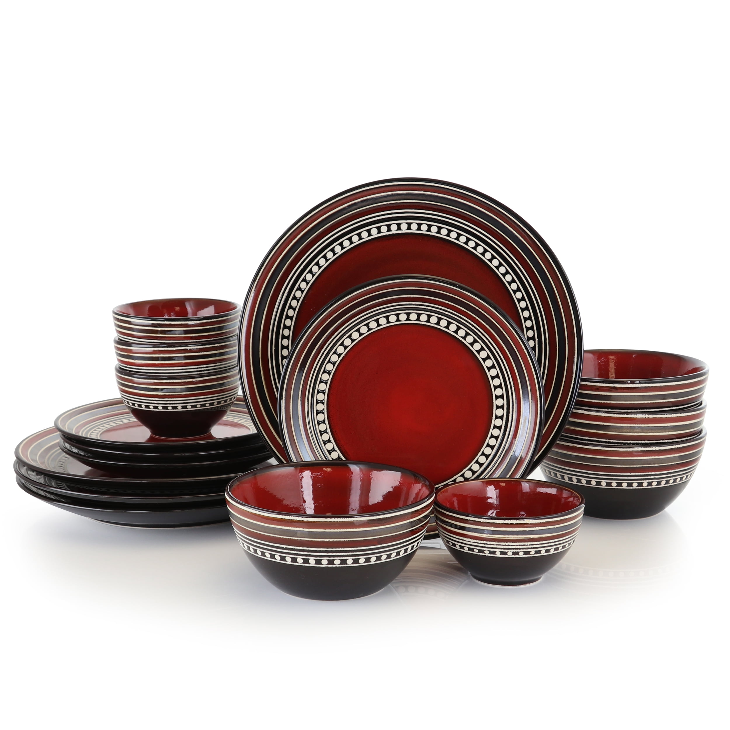 Gibson Elite Cafe Versailles 16 Pieces Double Bowl Dinnerware Set-Red ...