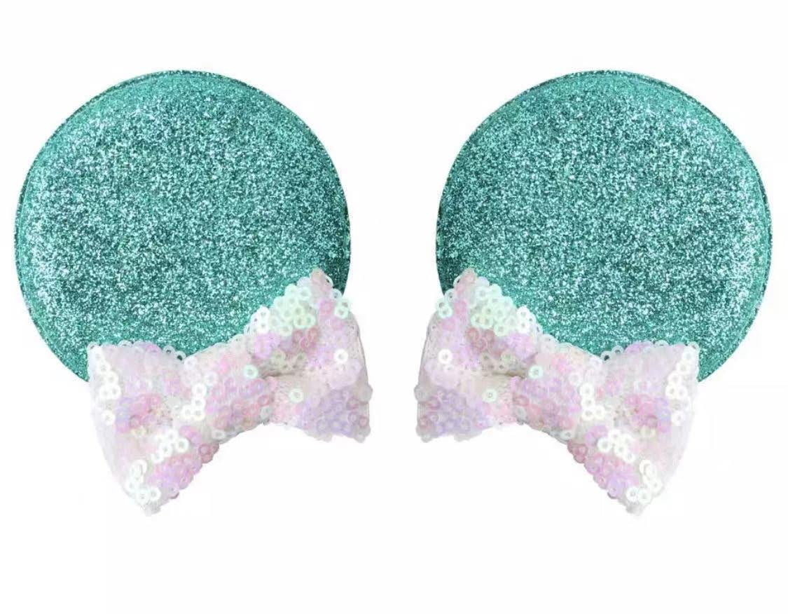 Teal Minnie Ears Hair Clip, Teal Minnie Ear Clips, Teal Mickey Ears ...