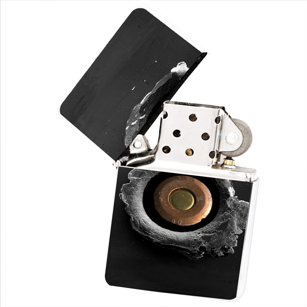 KuzmarK White Windproof Flip Top Lighter - Bullet Hole - Walmart.com