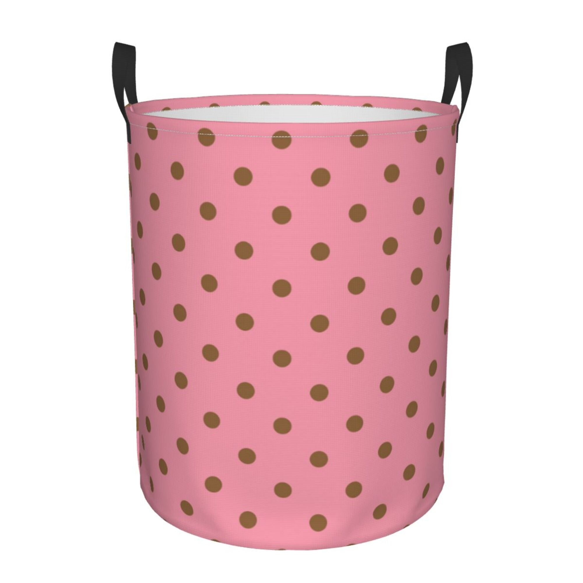 XMXY Round Laundry Basket Organizer, Polka Dots Pink Brown Spots ...