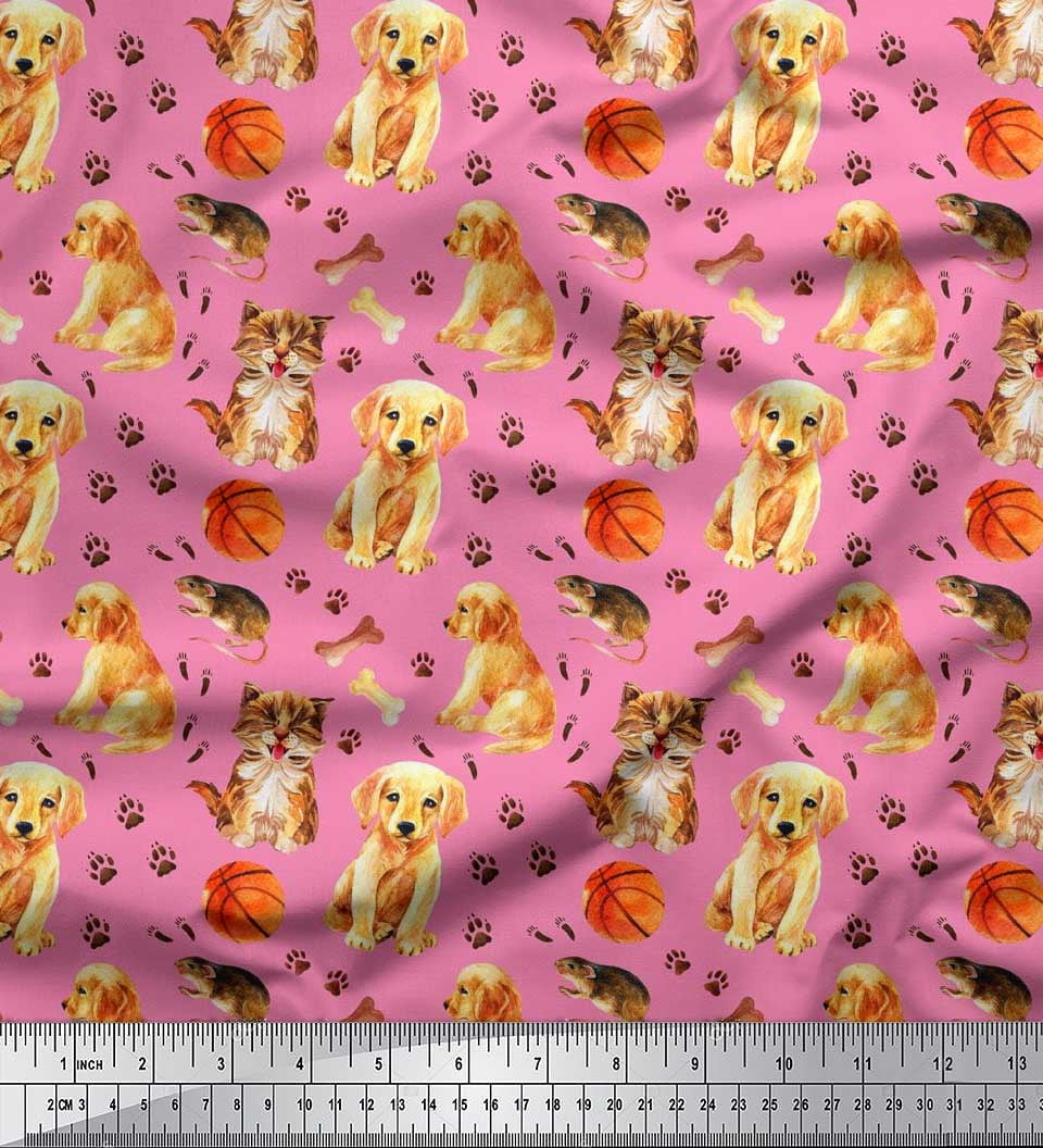 Soimoi Satin Silk Fabric Footprint,Dog & Cat Animal Print Sewing Fabric ...