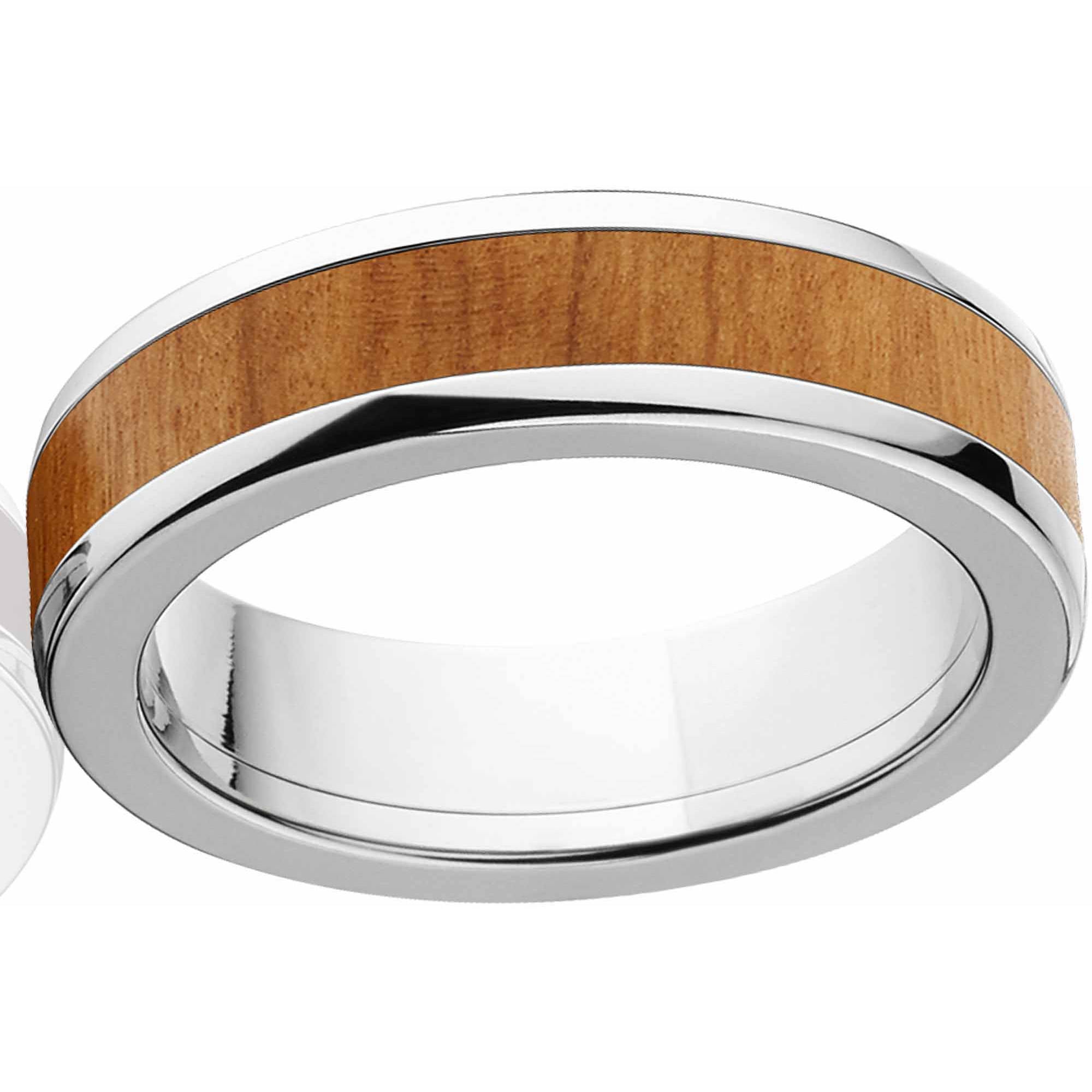 Men's 6mm Olive Wood Exotic Wood Stainless Steel Band - Walmart.com