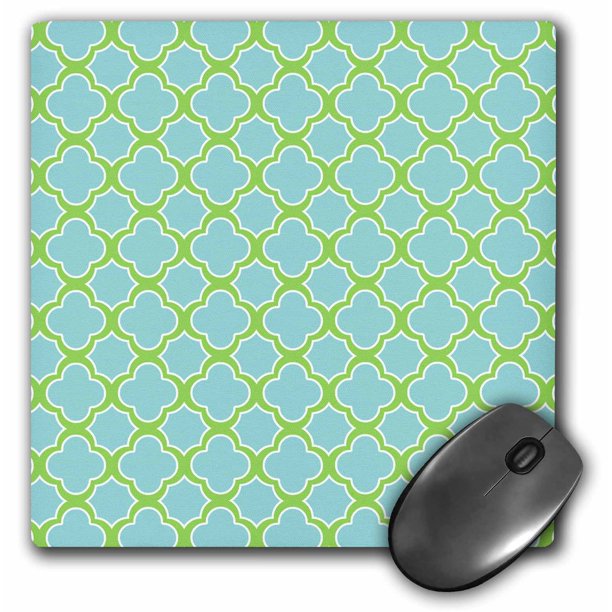 3dRose Quatrefoil Pattern Aqua Blue and Lime Green, Mouse Pad, 8 by 8 ...