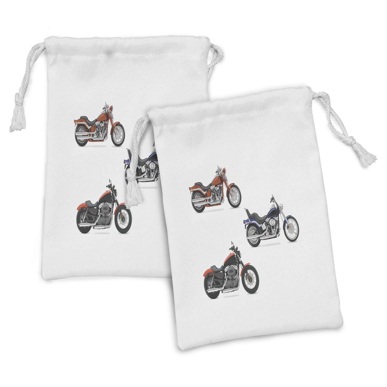 Motorcycle Fabric Pouch Set of 2, Illustration of 3 Motorcycles Freedom ...