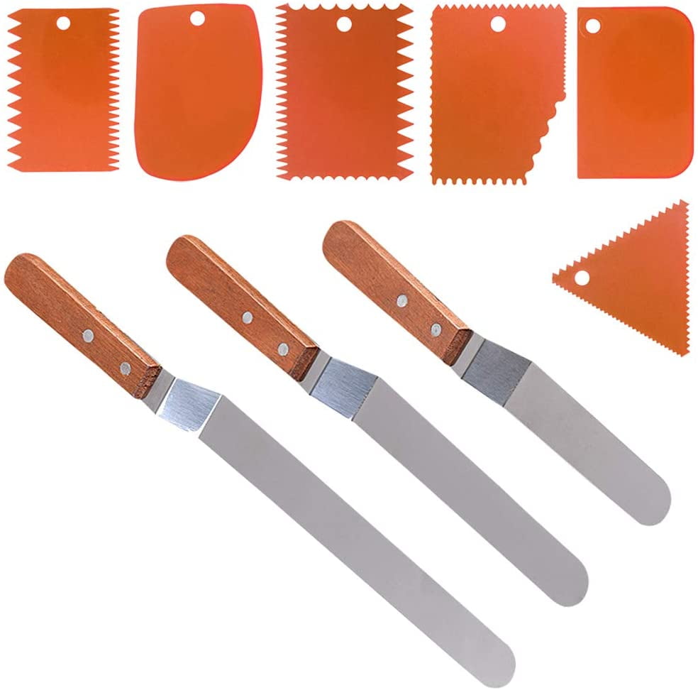 3 Angled Cake Spatula & 6 Pieces Cake Scraper Smoother, DaKuan 3 Sizes ...