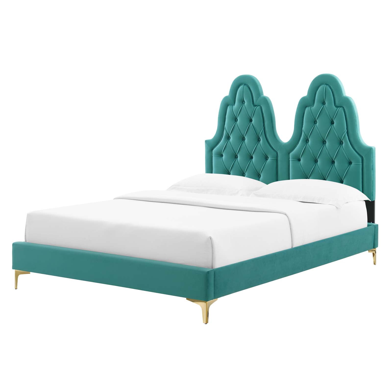Tufted Platform Bed Frame, Twin Size, Velvet, Teal Blue, Modern ...