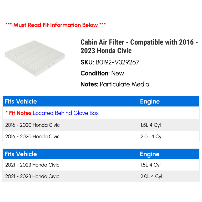 Cabin air filter 2018 honda civic store