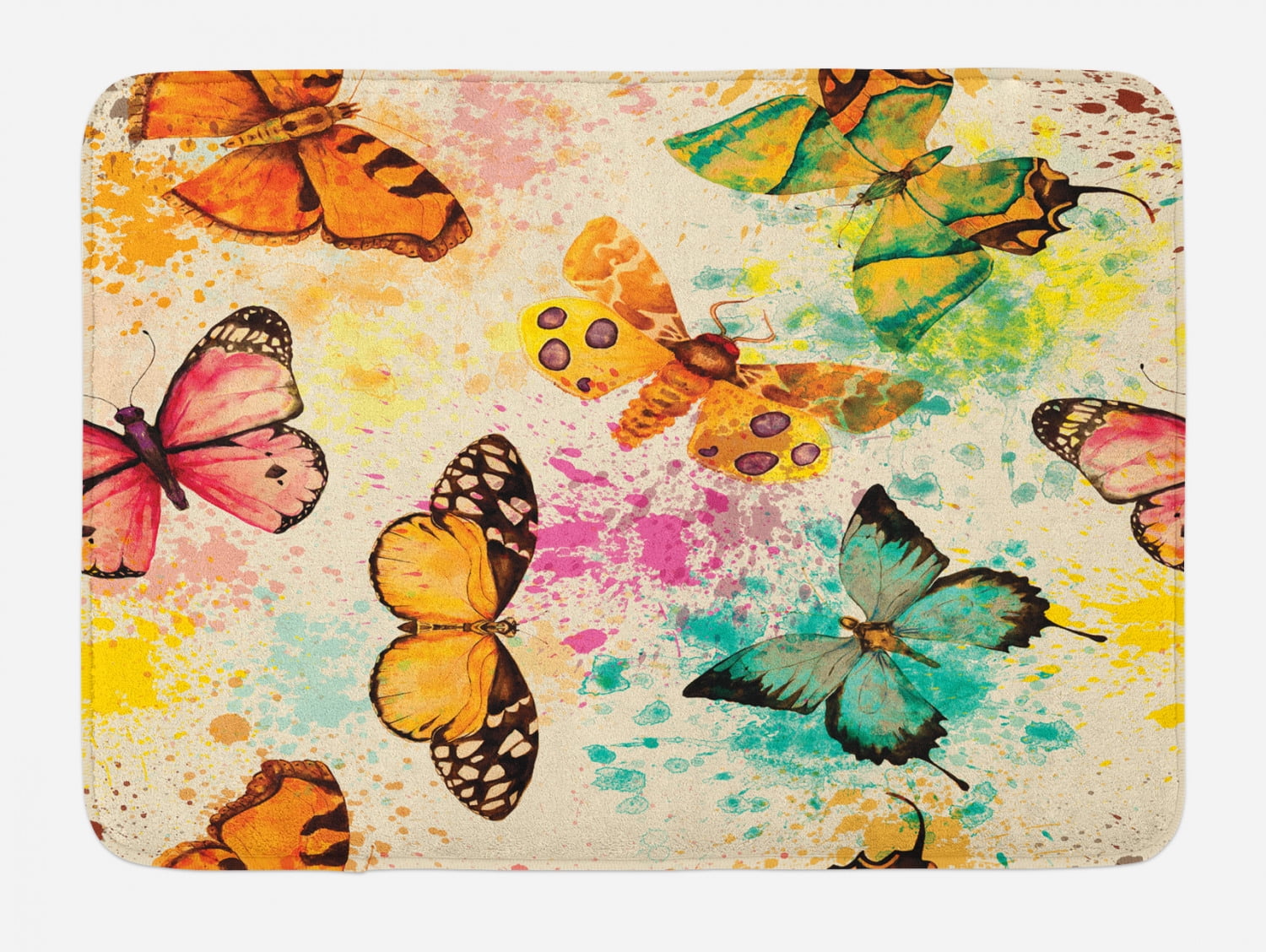 Butterfly Bath Mat, Watercolor Murky Grungy Butterflies with Color ...