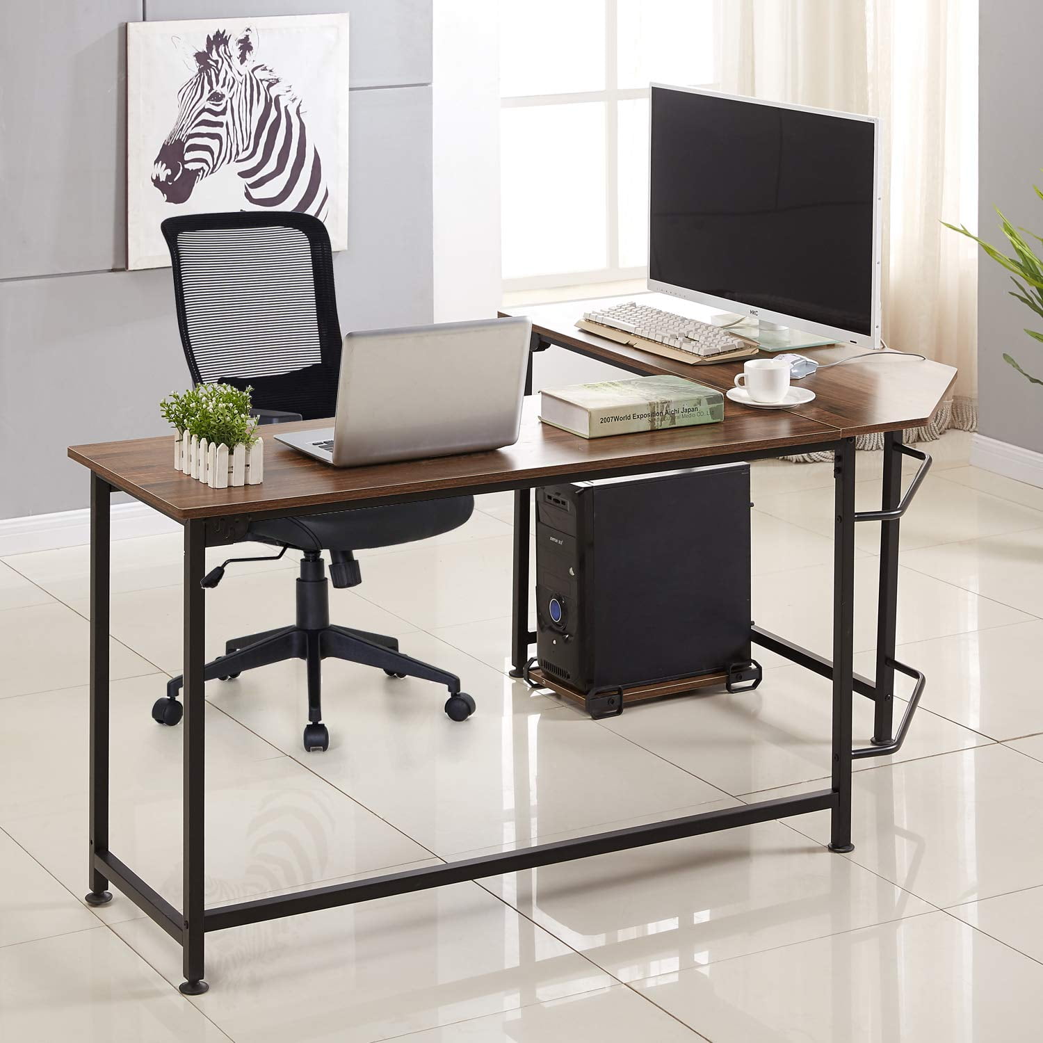 VECELO L-Shaped Office Desk Workstation PC Latop Table Computer Desk ...