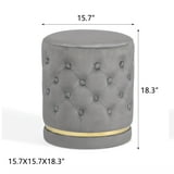 Joveco Round Velvet Ottoman Footstool, Modern Upholstered Button Tufted ...