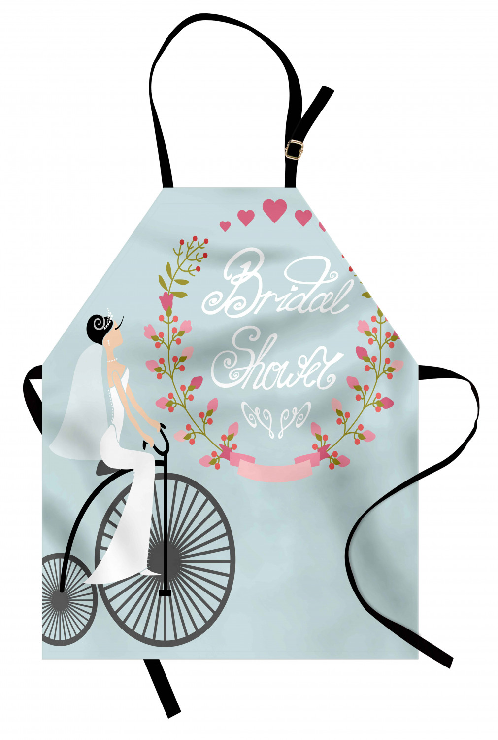 Bridal Shower Apron Bride in Wedding Dress Bicycle Flowers Celebration ...