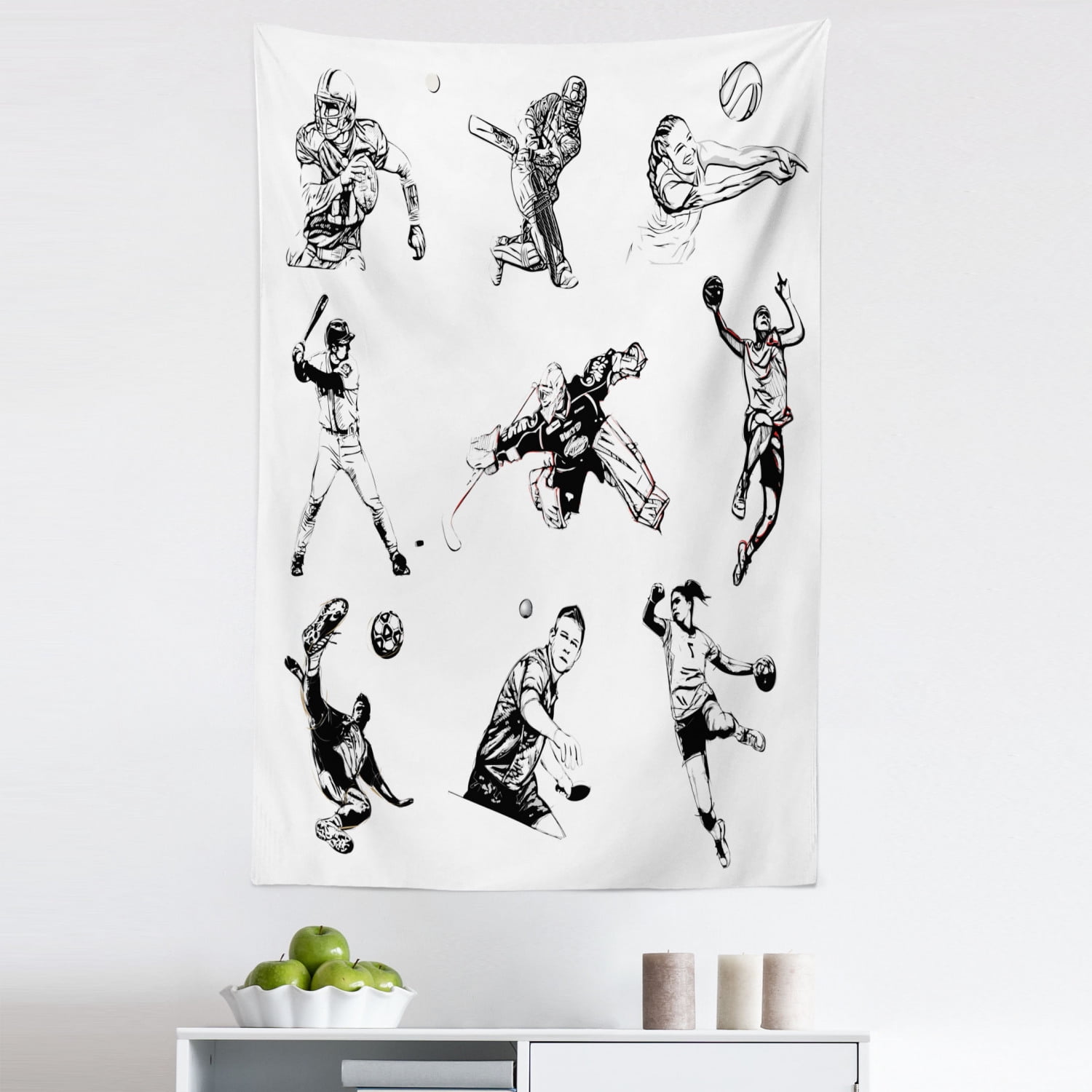 Black White Tapestry, Basketball Football Volleyball Cricket Tennis ...