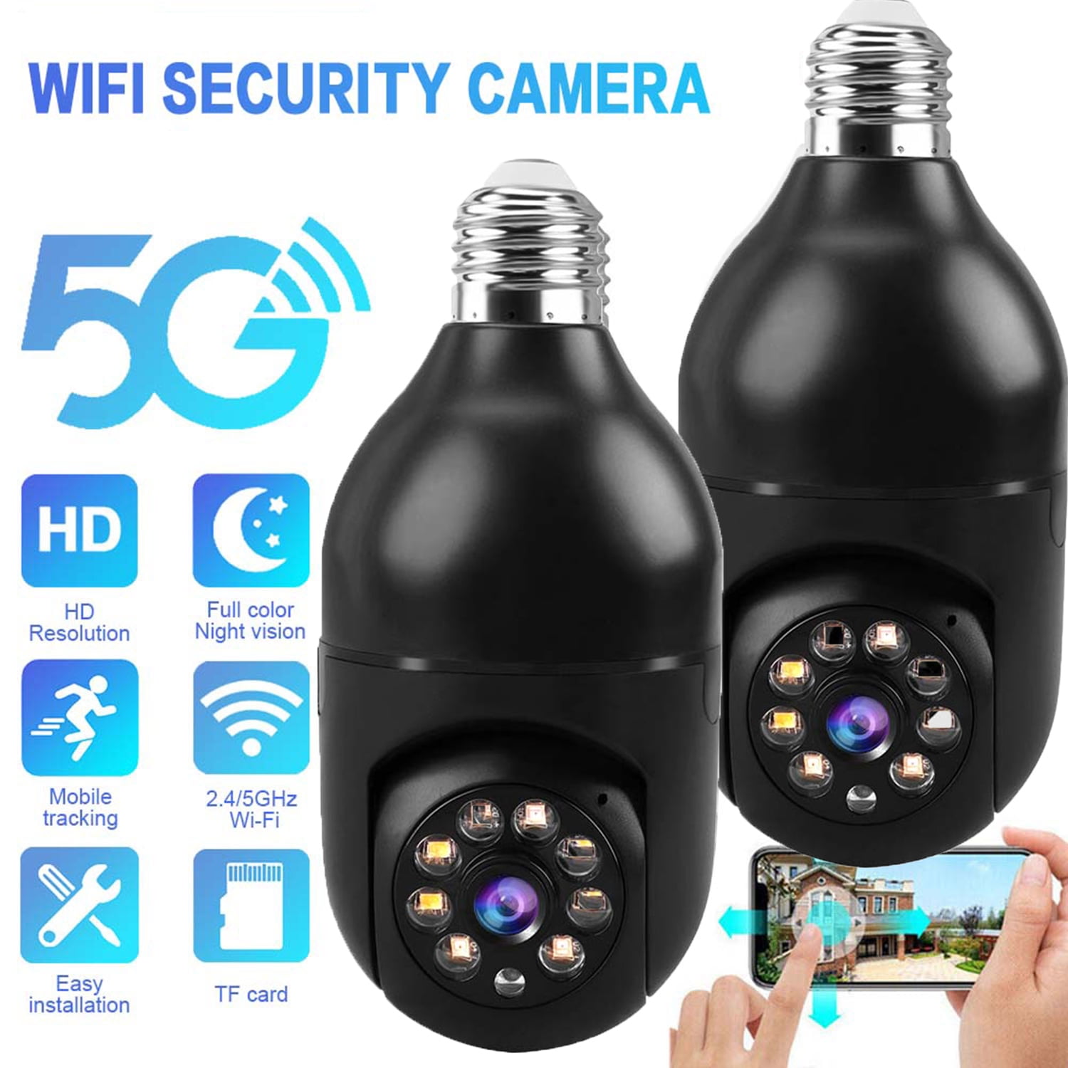 Rtmgob 2 Pack Light Bulb Security Camera, 2.4GHz & 5G WiFi Camera ...