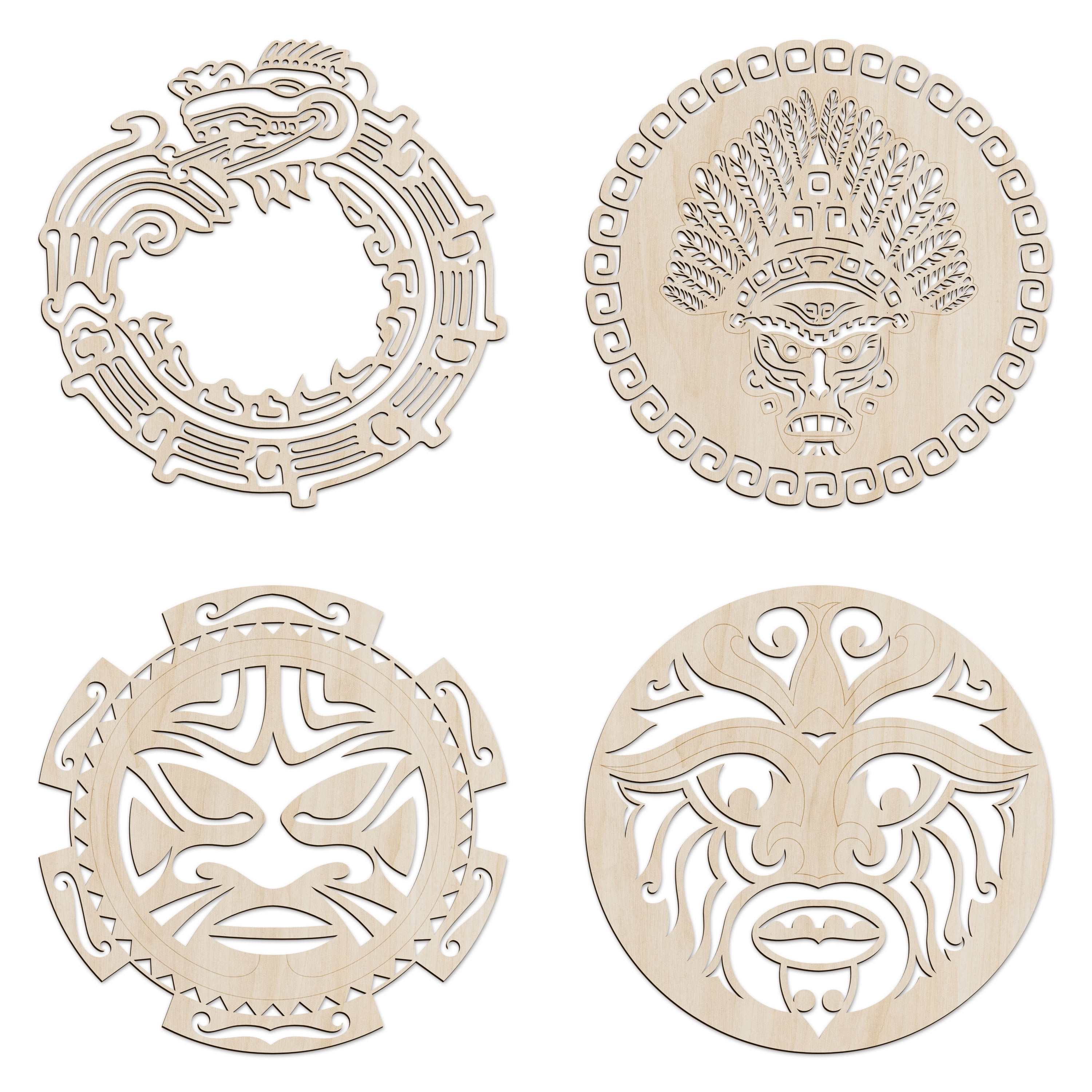 Bohemian Wooden Wall Art Set of 4, Asian Eastern Themed Curly Ornaments ...