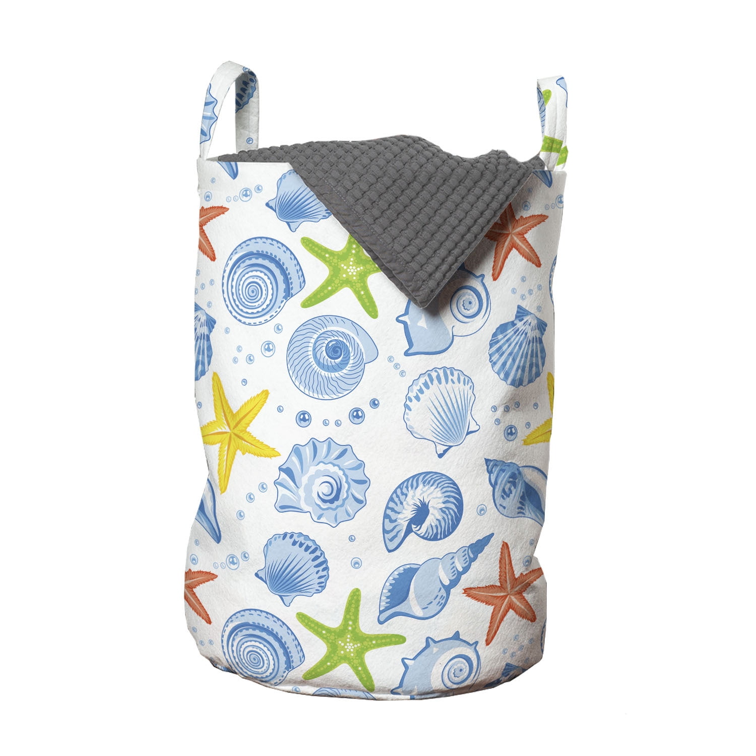 Nautical Laundry Bag, Marine Themed Starfish Mollusk Coral Reef Shells ...