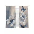 Blossom Floral Blue Butterfly Chiffon Sheer Curtains 63 Inches Long ...