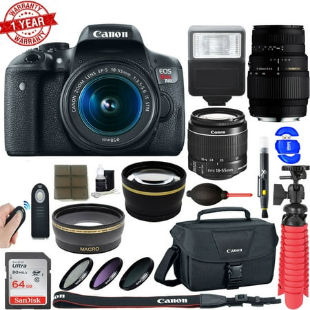 Canon EOS Rebel T6i/T7i DSLR Camera with EF-S 18-55mm IS STM & 70-300mm Lenses Accessory Kit ...