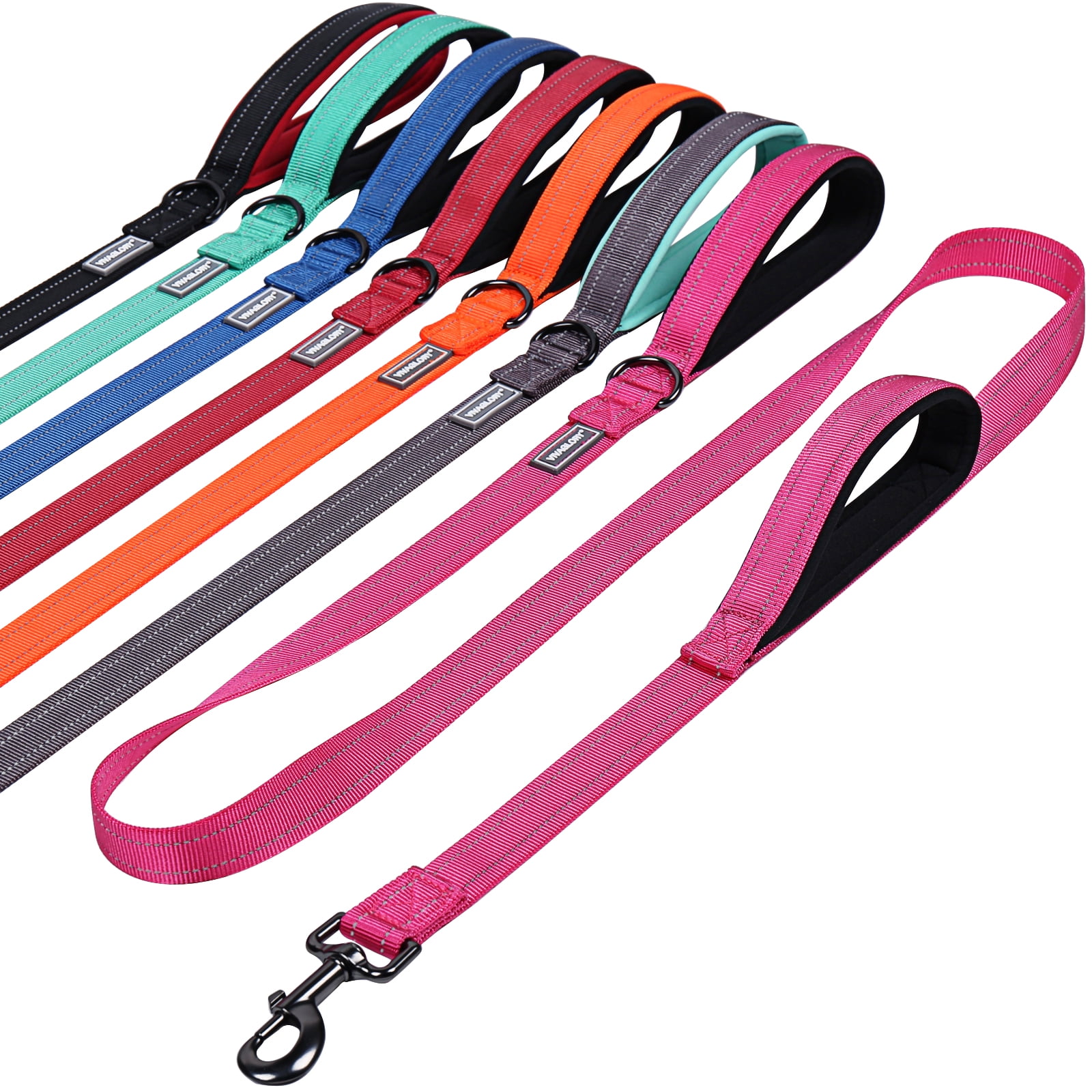 VIVAGLORY Dog Leash With Double Handle Reflective Nylon Lead Medium