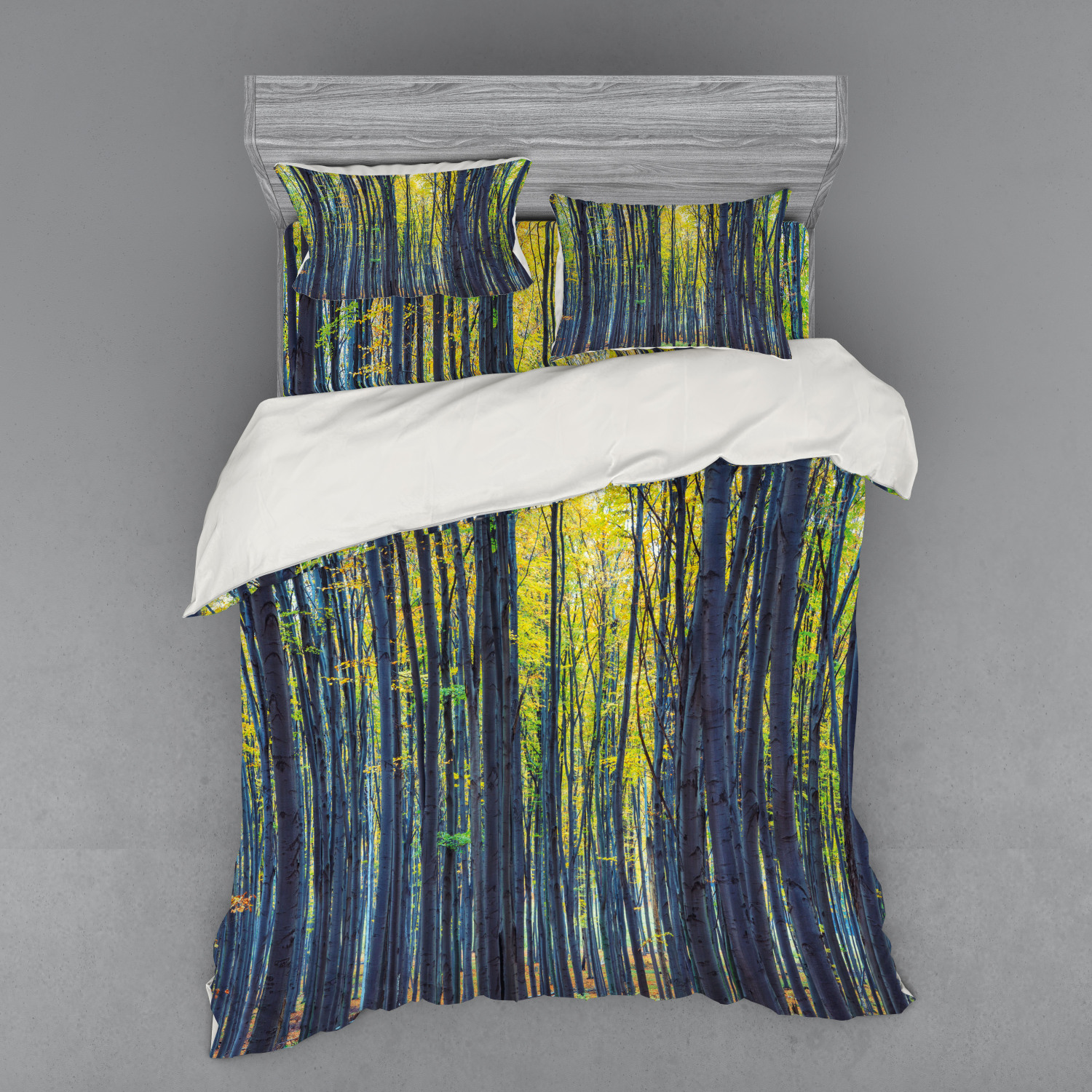 Ambesonne Forest Bedding Set 4 Pcs, Autumn Woodland Nature, Queen, Grey ...