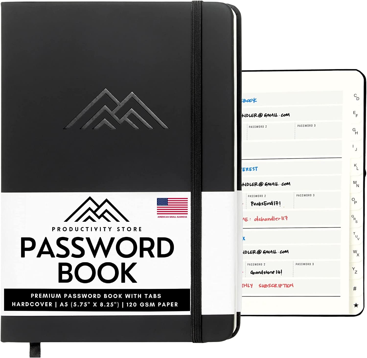 Productivity Store Password Book With Alphabetical Tabs A5