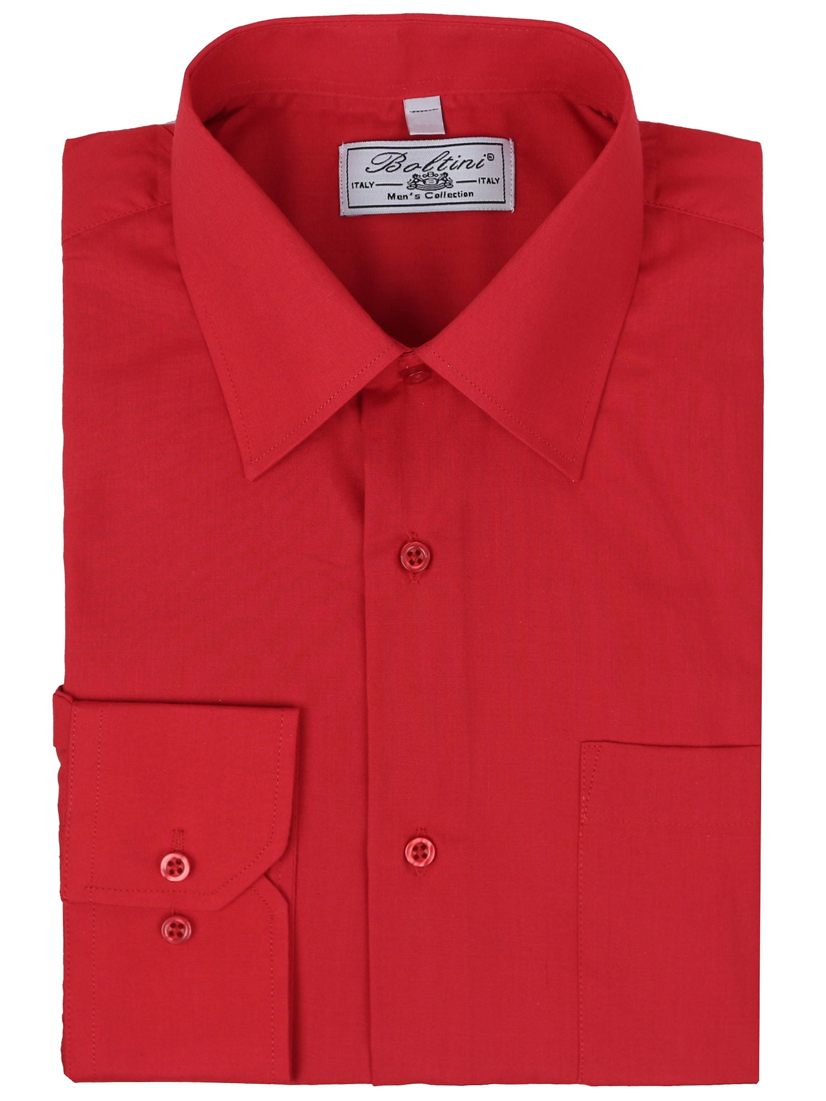 Men s Classic Solid Long Sleeve Barrel Cuff Dress Shirt Red XL 36 37