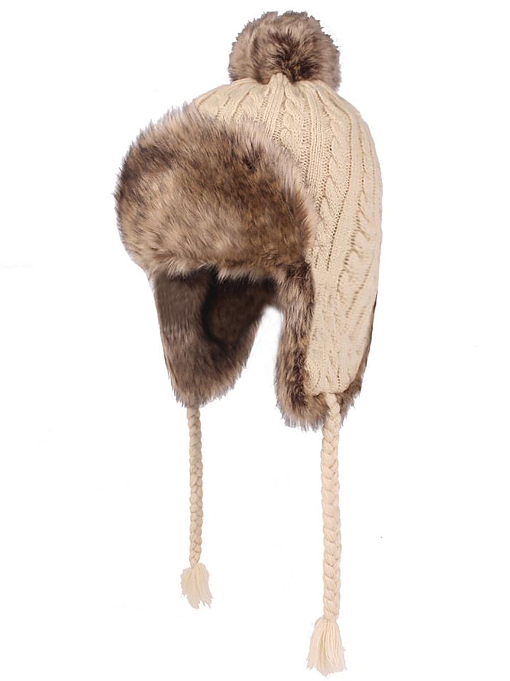 Lovebay Womens Winter Knitted Ushanka Hat, Ear Flaps Windproof with Pom ...