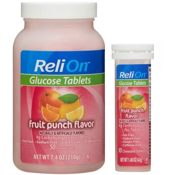 Tabletas de glucosa ReliOn 50 tabletas con tubo portátil + 10 tabletas ...