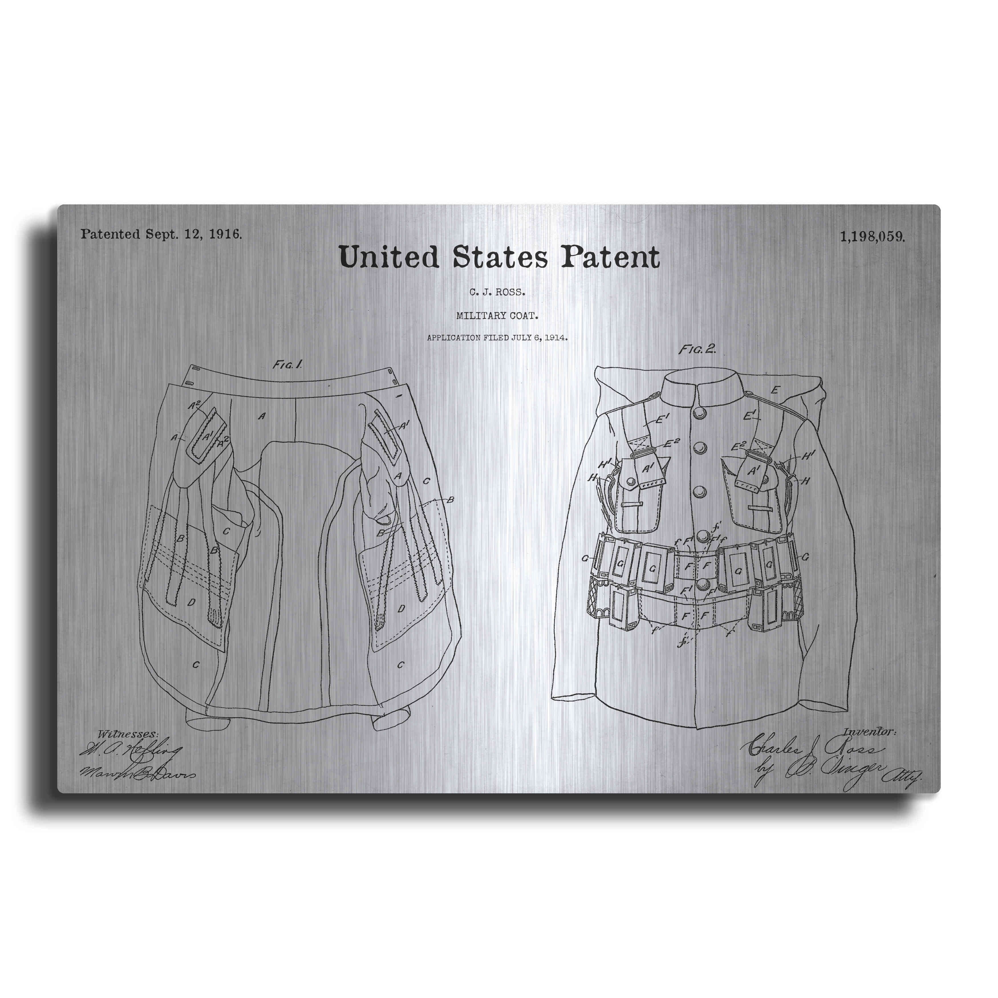 Luxe Metal Art 'Military Coat Blueprint Patent White' Acrylic Glass ...