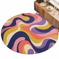 Abstract Striped Washable Round Area Rug 3 ft, Purple Yellow Pink ...