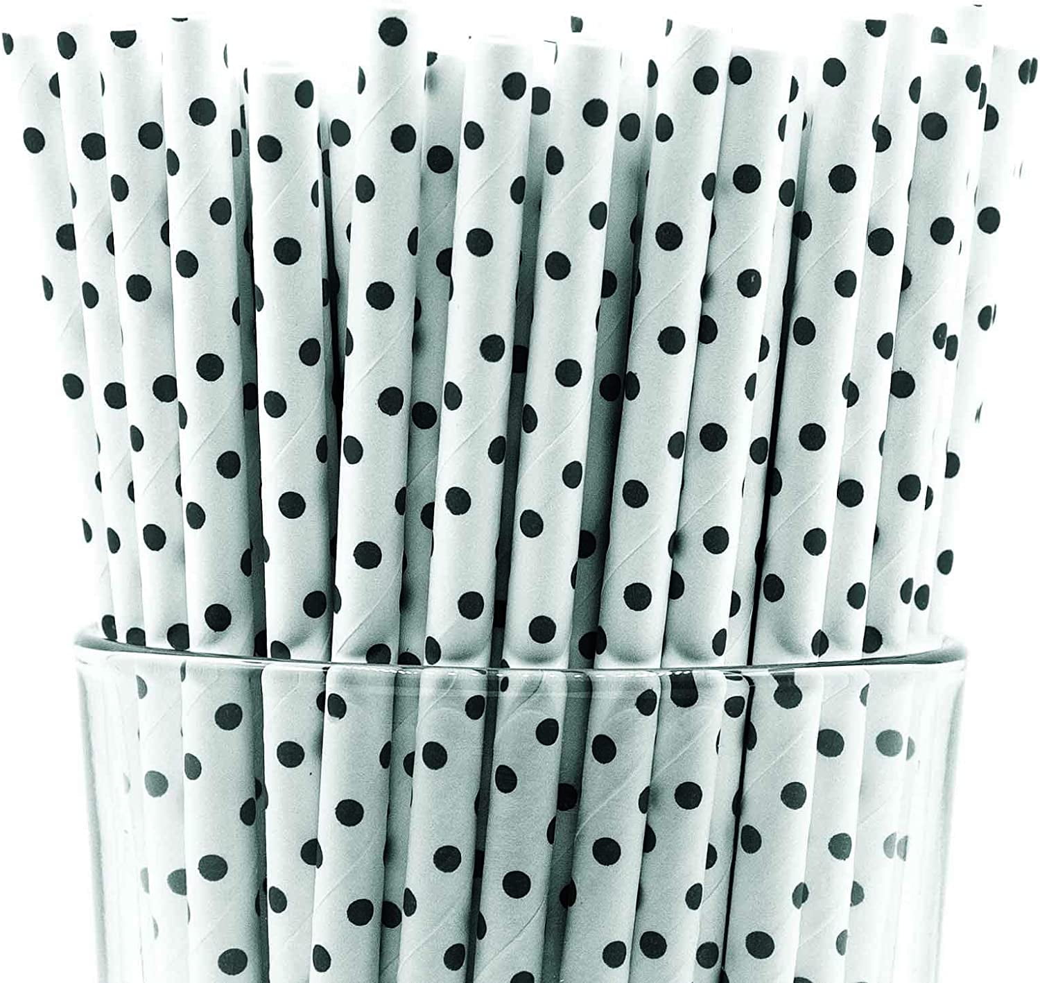 Pack of 300 Black Polka Dot Biodegradable 4-Ply Paper Drinking Straws ...