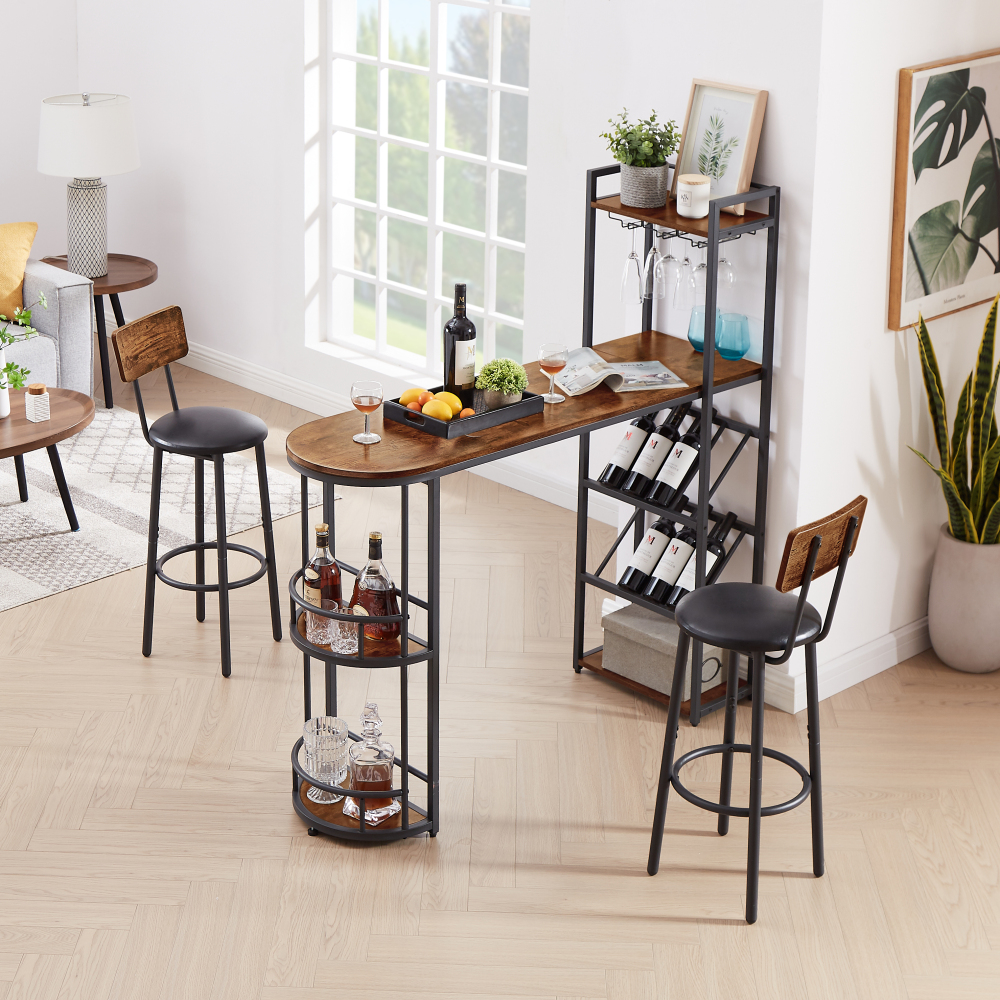 Bar table and stool set with 2 bar stools, Cosymart with bottle holder ...