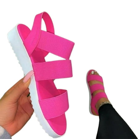 Women's Plat Sandals Slip-on Style Peep Toe Casual Shoes With Pu Sole ...