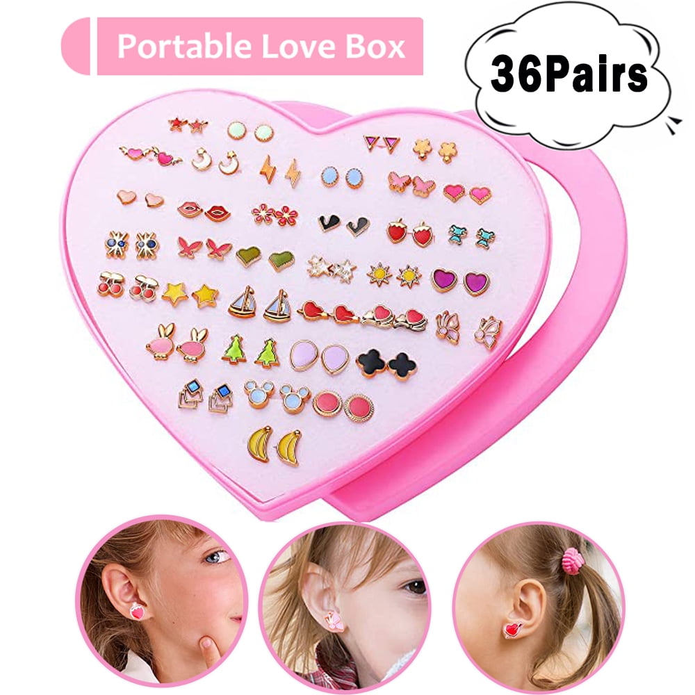 Homaful 36 Pairs Hypoallergenic Earrings for Girls Kids, Colorful Stud ...
