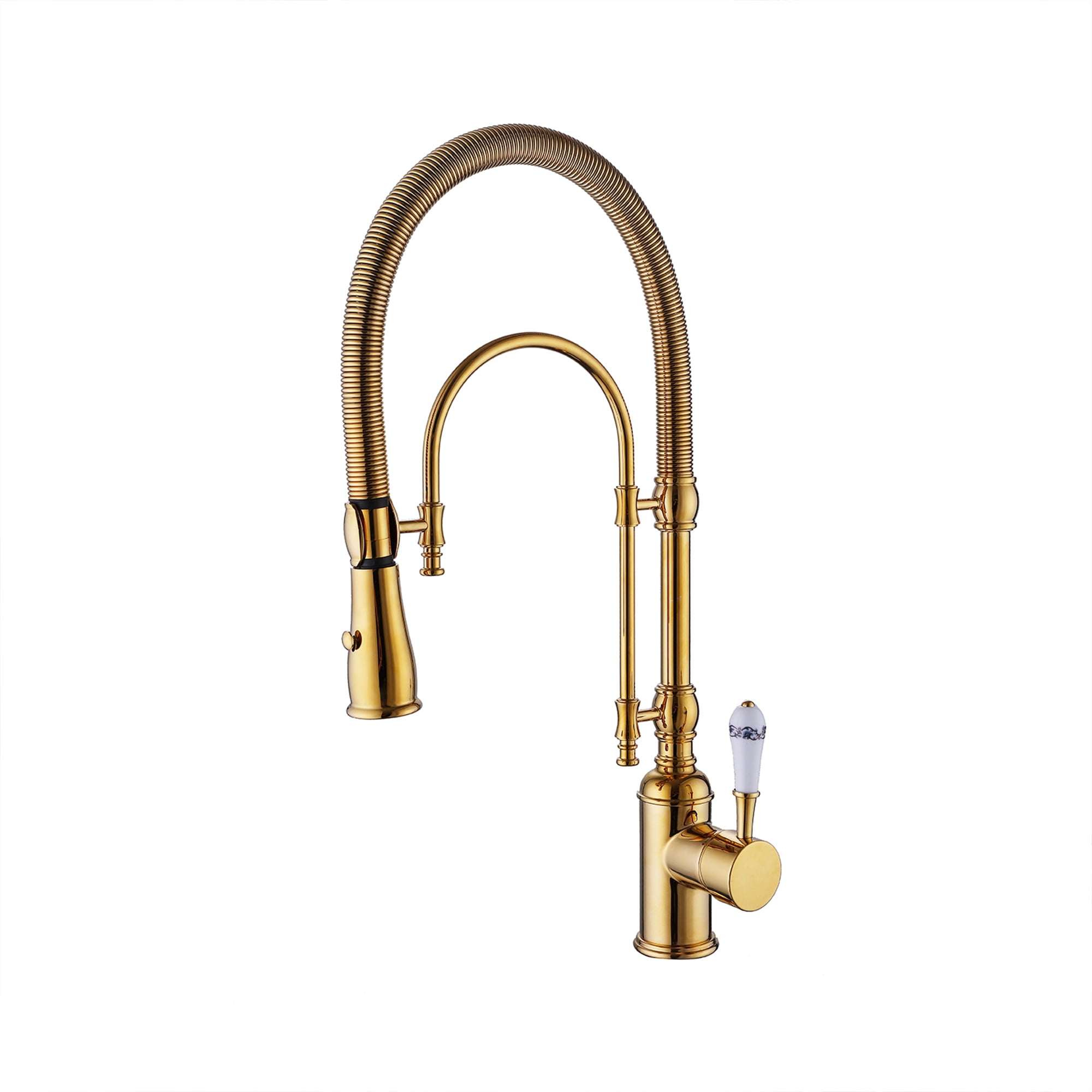 Polished Gold Pre-Rinse Kitchen Faucet with Pull-Out Spring Spout and ...