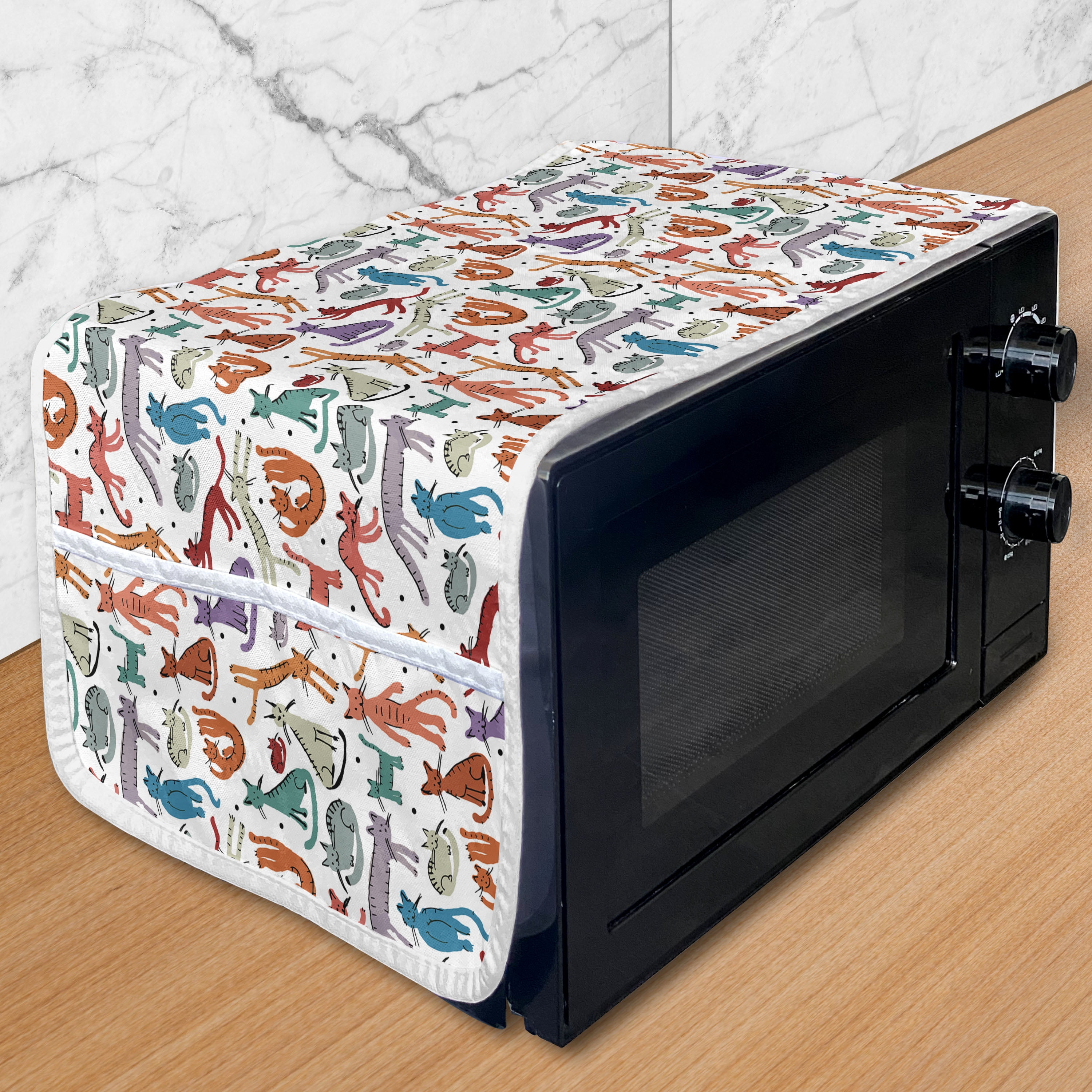 Cats Microwave Oven Cover, Cheerful Sketch Art of Kittens in Pastel ...