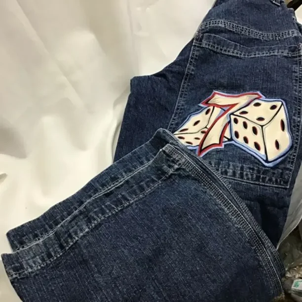 Lisheng by JNCO Unisex High Waisted Loose Jeans with Dice Lisheng by JNCO Unisex High Waisted Loose Jeans with Dice