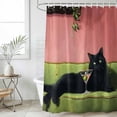 Black Cat Shower Curtain, Boho Lack Animal Cocktail Party Olive Green ...