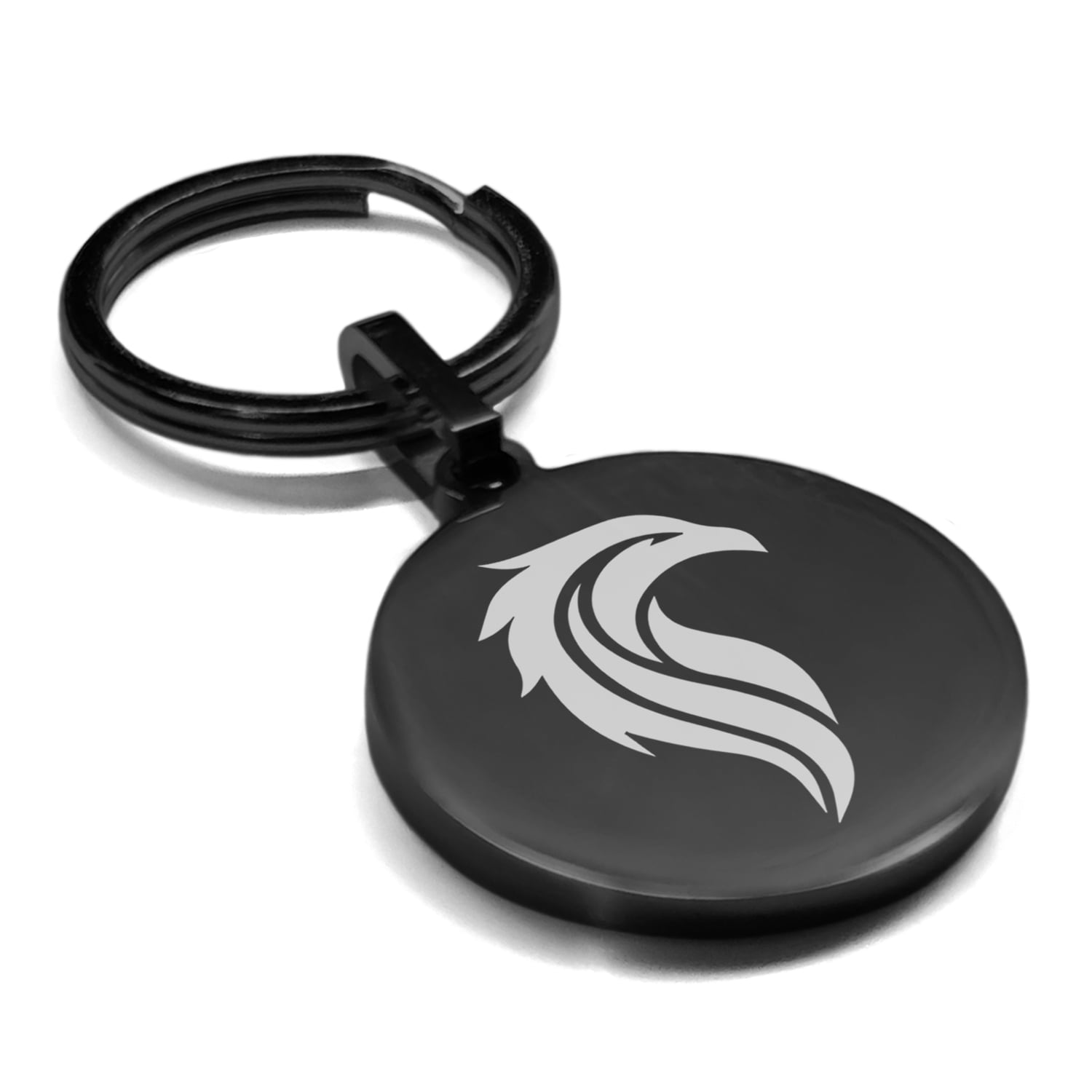 Stainless Steel Mythical Phoenix Head Round Medallion Keychain Circle ...