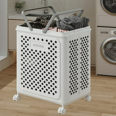 COSTYLE Collapsible Laundry Basket with Wheels and Handle, Plastic ...